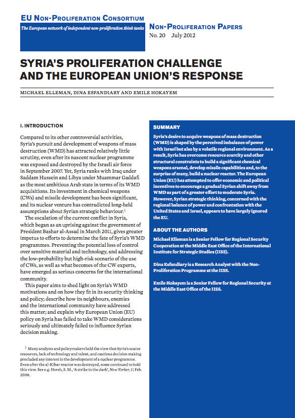 Syria's Proliferation Challenge and the European Union's Response | SIPRI